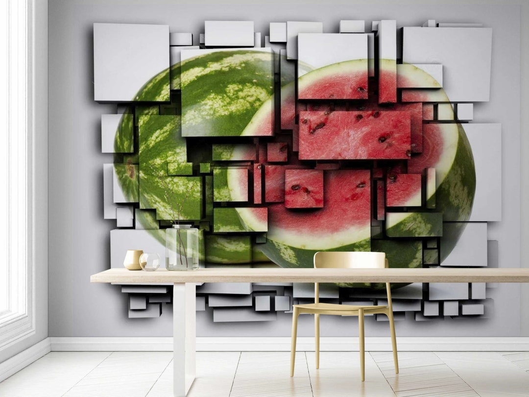 3D Watermelon Self-adhesive Wallpaper - Art Wall Decor for Kitchen or Dining Room 3D Wallpaper ...