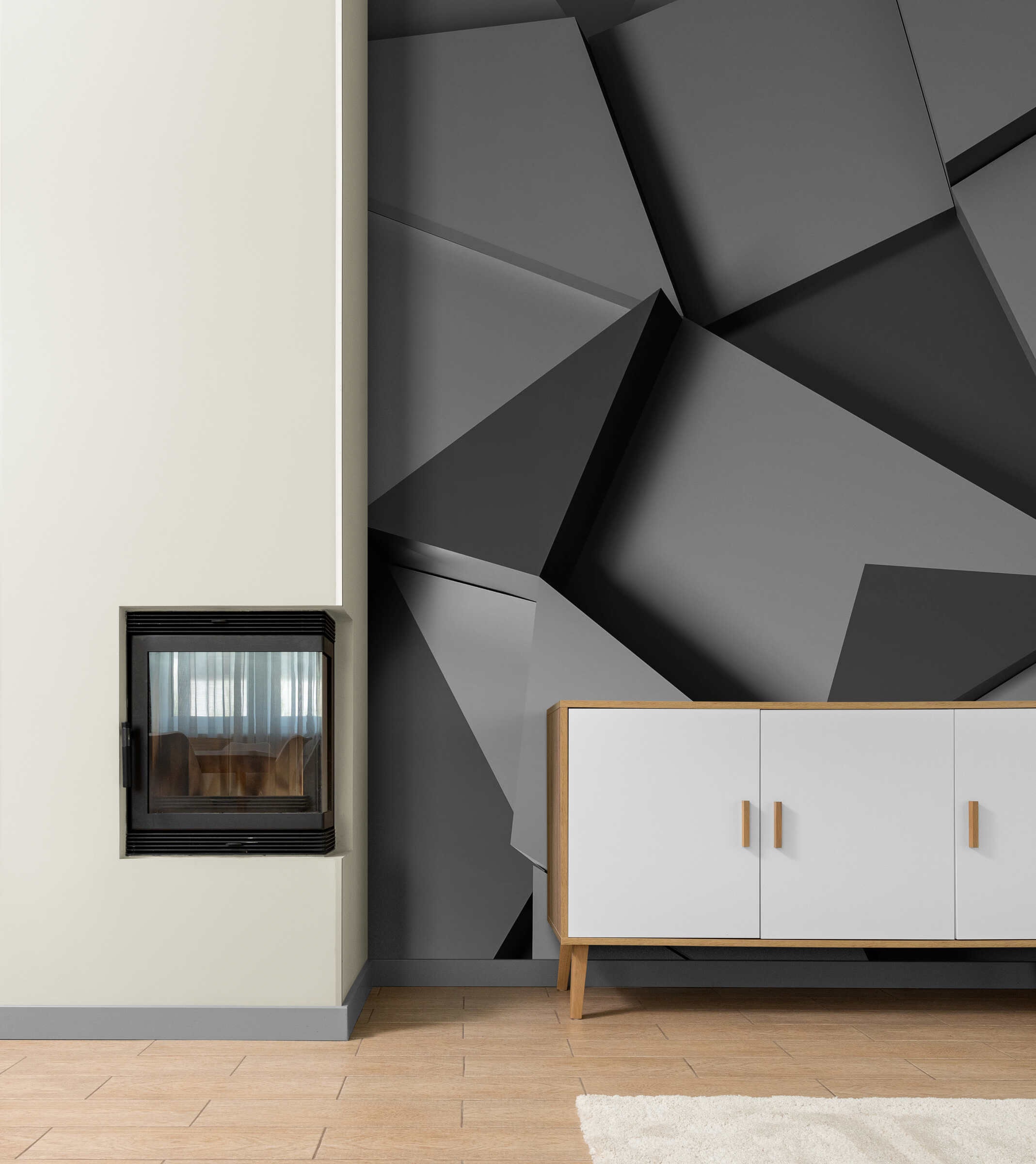 3D Gray Geometric Shapes Mural 3D Premium Wallpaper Vinyl Non-woven ...