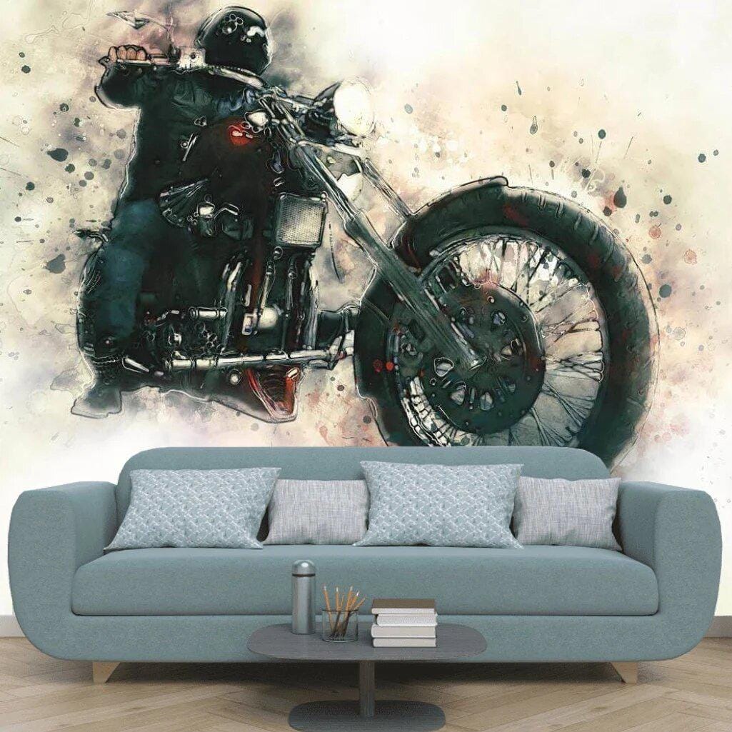 Biker Wall Mural - Motorcycle Rider Art, Peel and Stick Removable ...