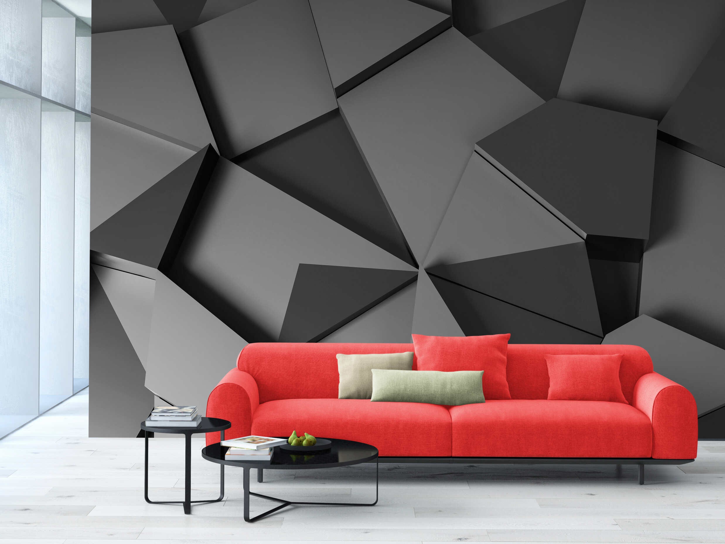 3D Gray Geometric Shapes Mural 3D Premium Wallpaper Vinyl Non-woven ...