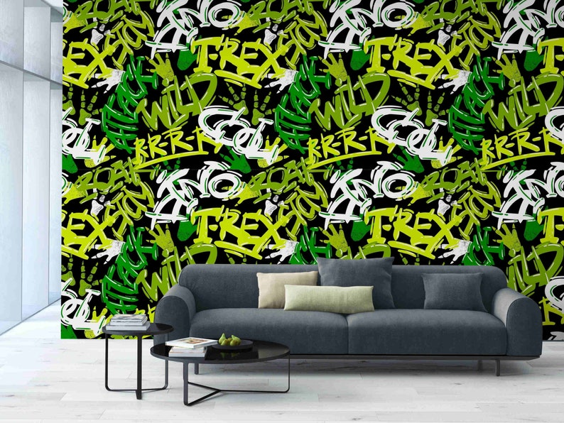 Green Graffiti Mural Graffiti Wallpaper Peel and Stick Mural - Etsy