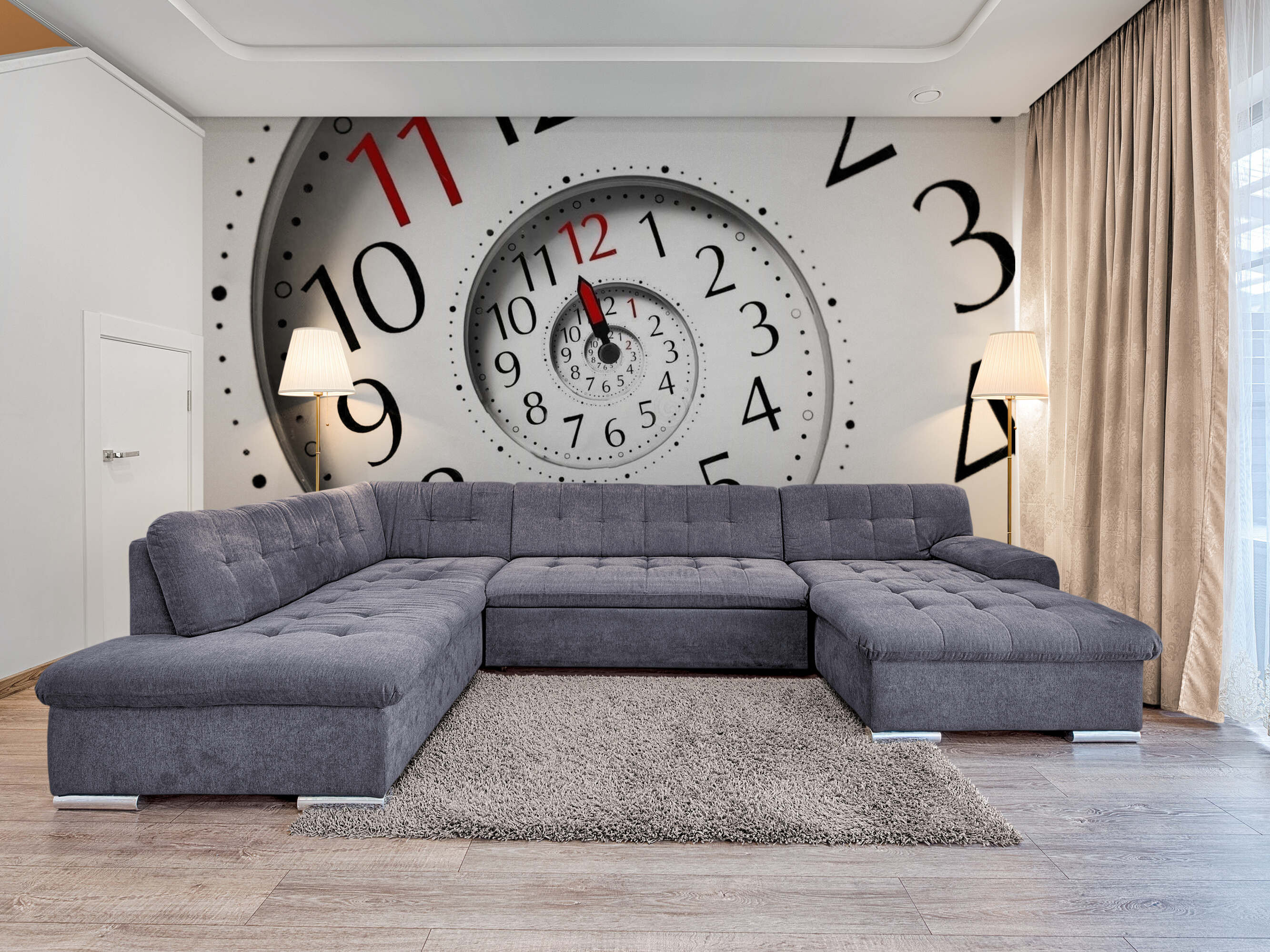 3D Clock Wallpaper Mural: Modern Peel and Stick Wall Art - Etsy