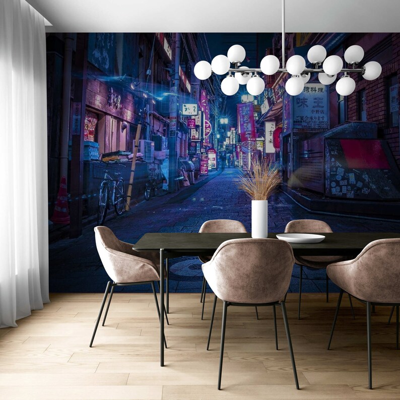 Tokyo Street Wallpaper Mural City Wall Mural Art Peel and - Etsy