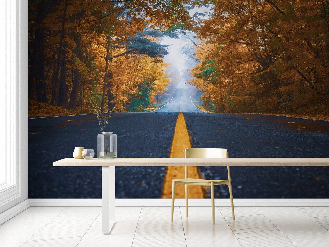 Wallpapers Autumn Forest Road Mural Wall Decor Nature Wall Mural Forest ...