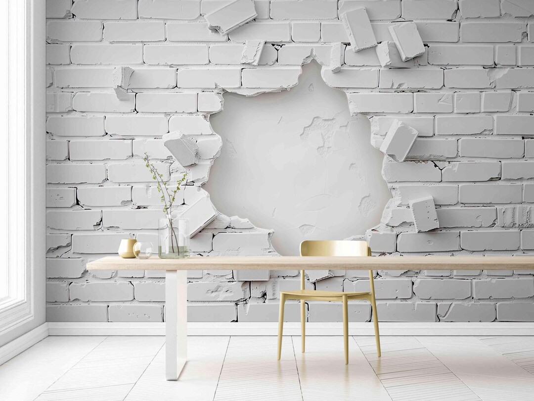 3D Broken White Brick 3D Wall Wallpaper - Realistic Peel and Stick or ...