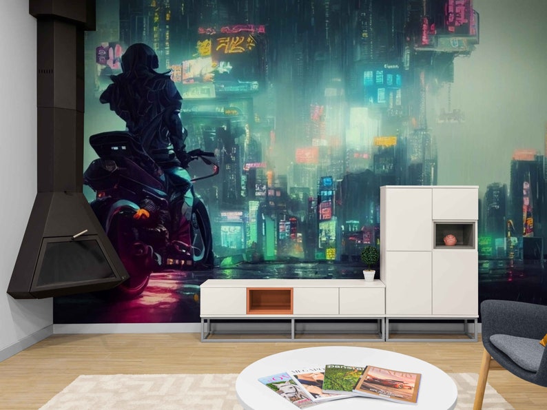 Peel and Stick Wallpaper Cyberpunk Night City Art, Futuristic Wall ...