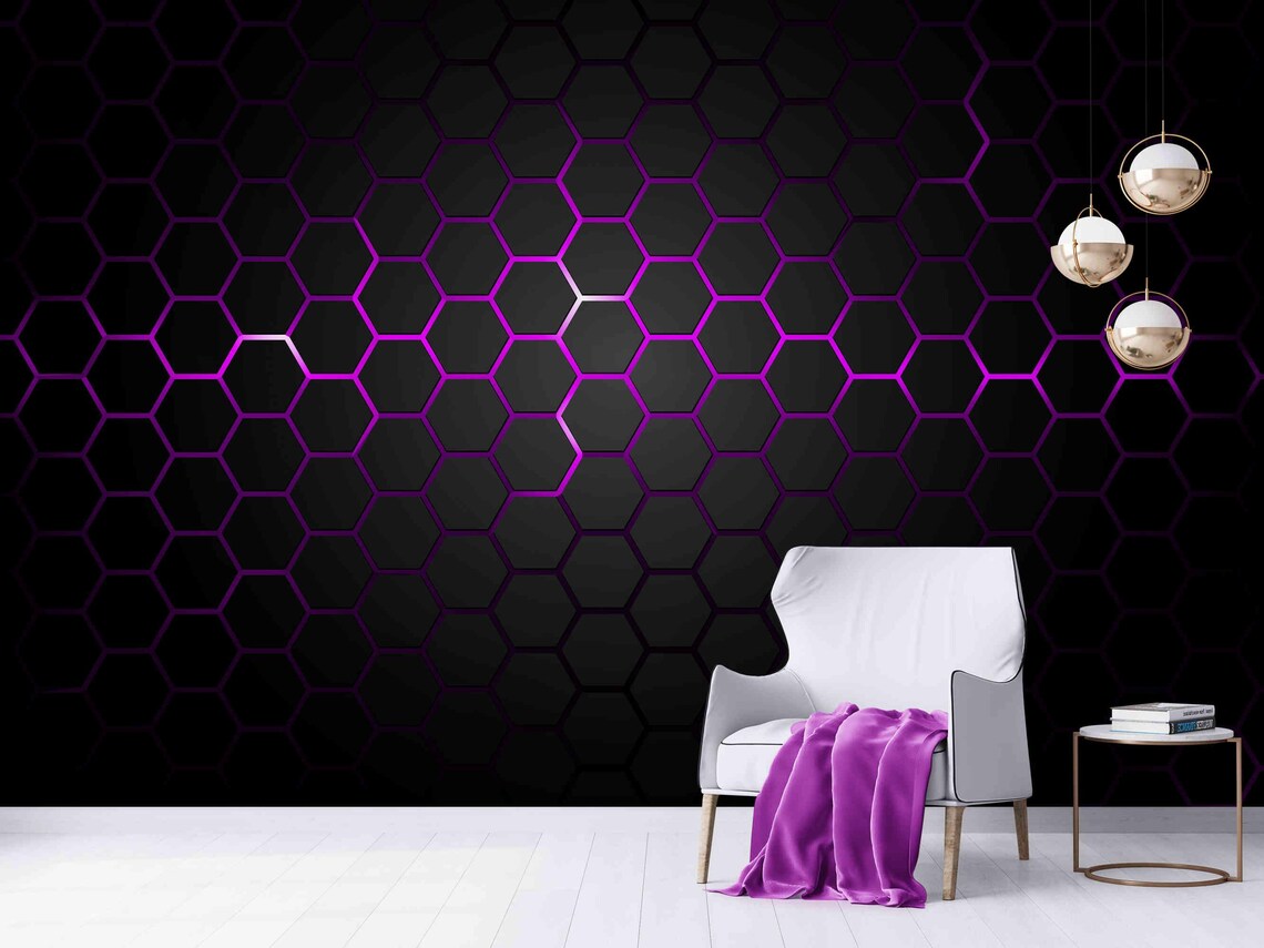 Neon Hexagon 3D Wallpaper: RGB Game Room Decor, Peel & Stick - Etsy