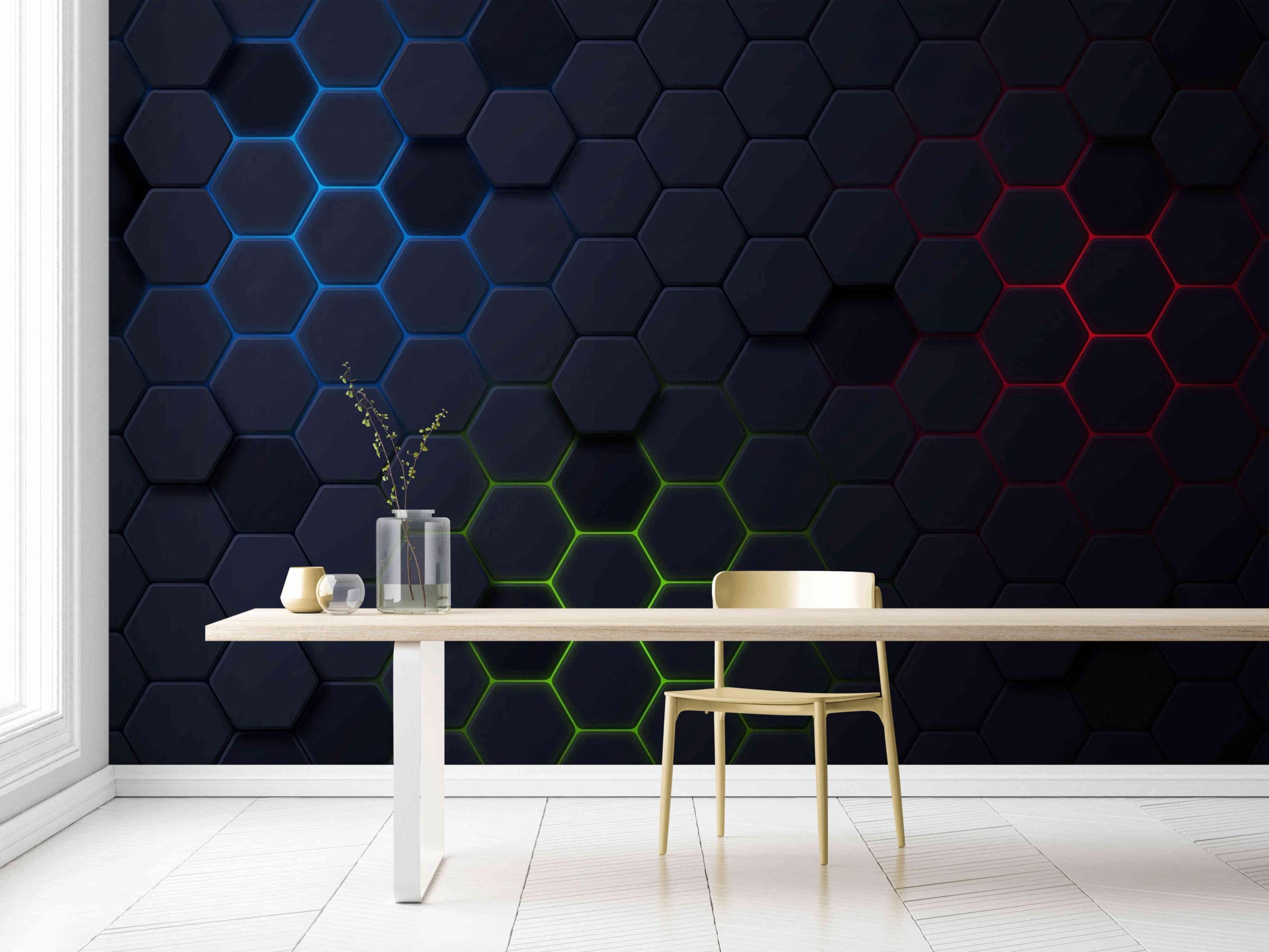 Neon Hexagon 3D Gaming Room Wallpaper Peel and Stick or Textured, RGB ...