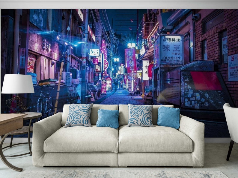 Tokyo Street Wallpaper Mural City Wall Mural Art Peel and - Etsy