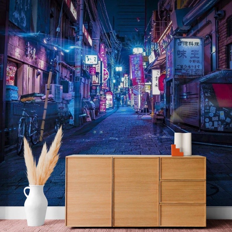 Tokyo Street Wallpaper Mural City Wall Mural Art Peel and - Etsy