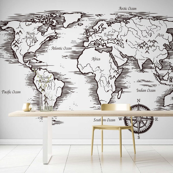 World Map Wall Mural - Etsy