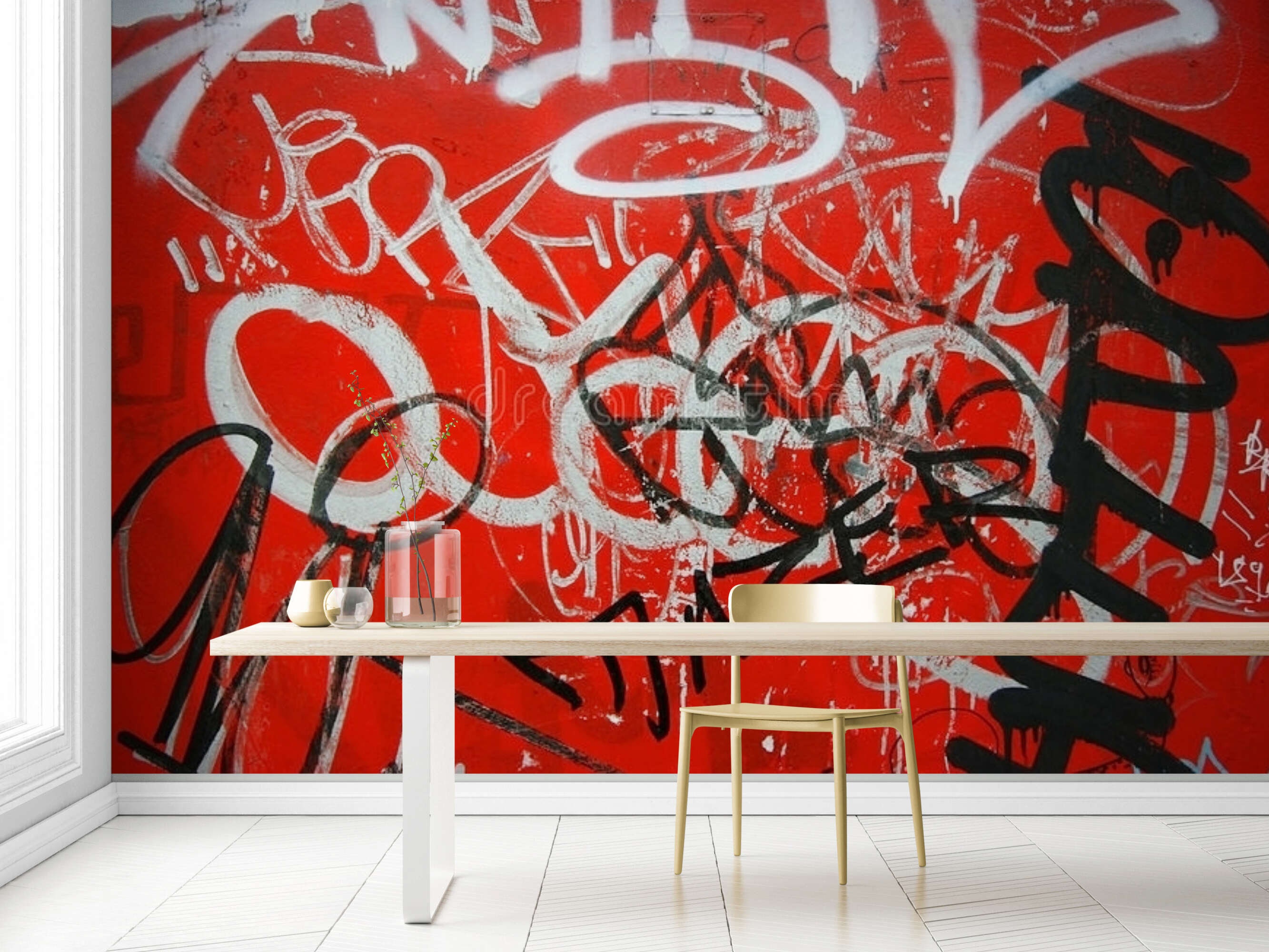 Red Graffiti Wall Mural Peel and Stick Graffiti Wallpaper Adhesive Wall ...