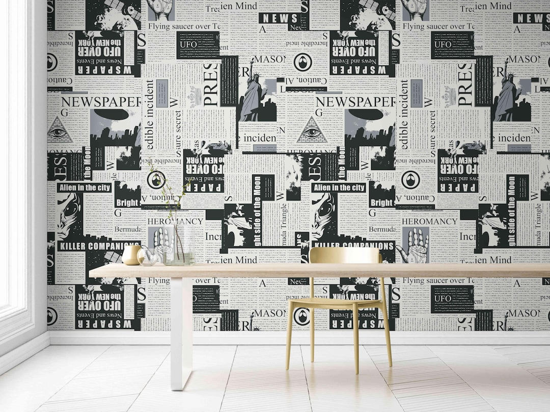 Retro Newspaper Wallpaper Print Black and White Modern Accent Wall ...