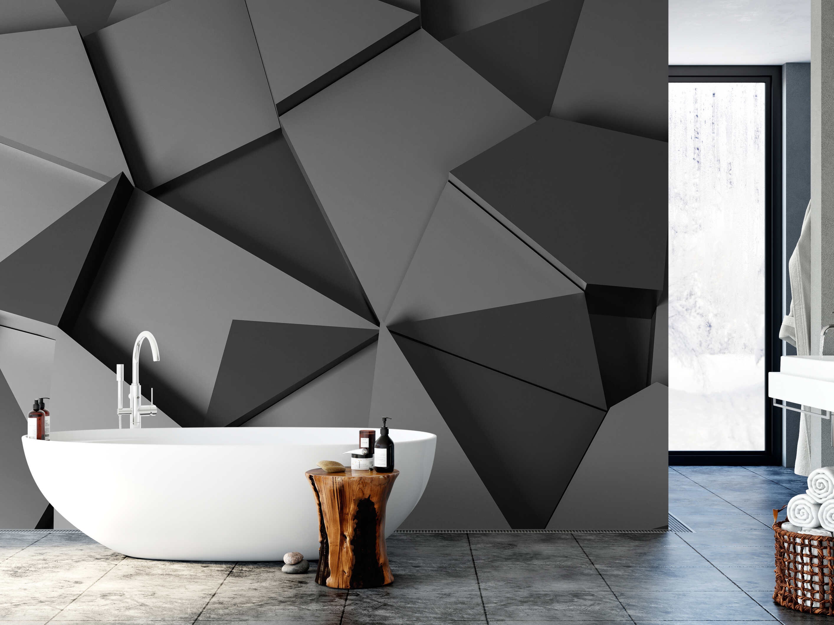 3D Gray Geometric Shapes Mural 3D Premium Wallpaper Vinyl Non-woven ...