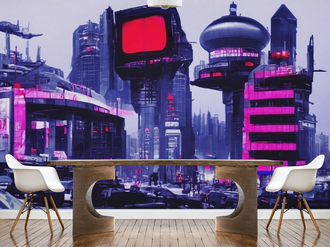 Game Room Wallpaper Cyberpunk City Mural Wallpaper Wall Decor - Etsy