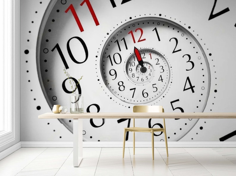 3D Clock Wallpaper Mural: Modern Peel and Stick Wall Art - Etsy