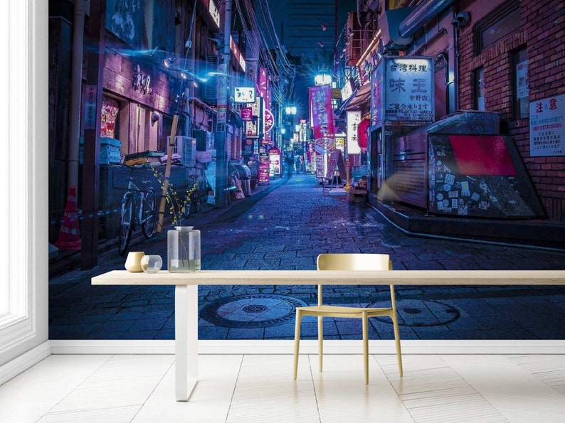 Tokyo Street Wallpaper Mural City Wall Mural Art Peel and - Etsy