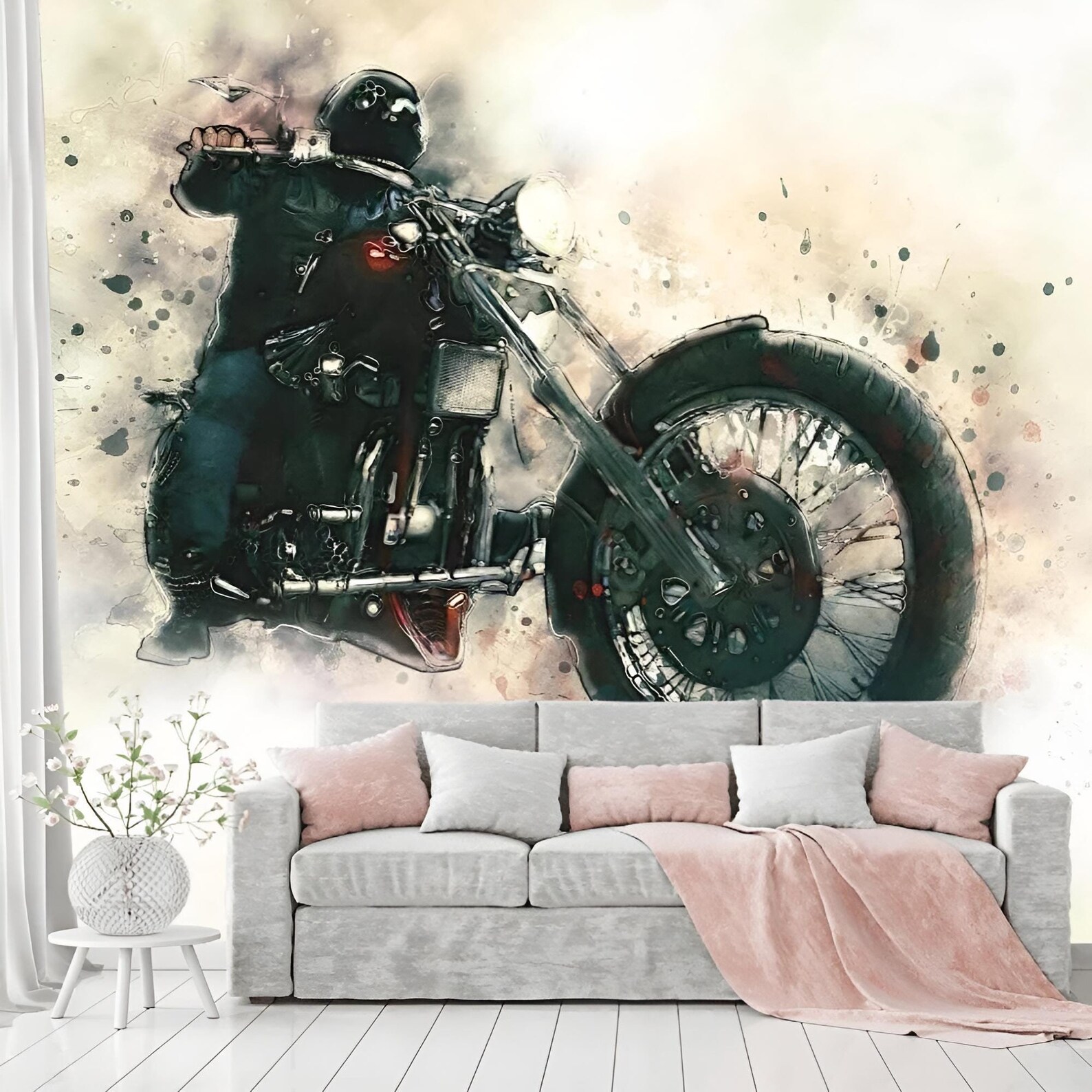 Biker Wall Mural - Motorcycle Rider Art, Peel and Stick Removable ...
