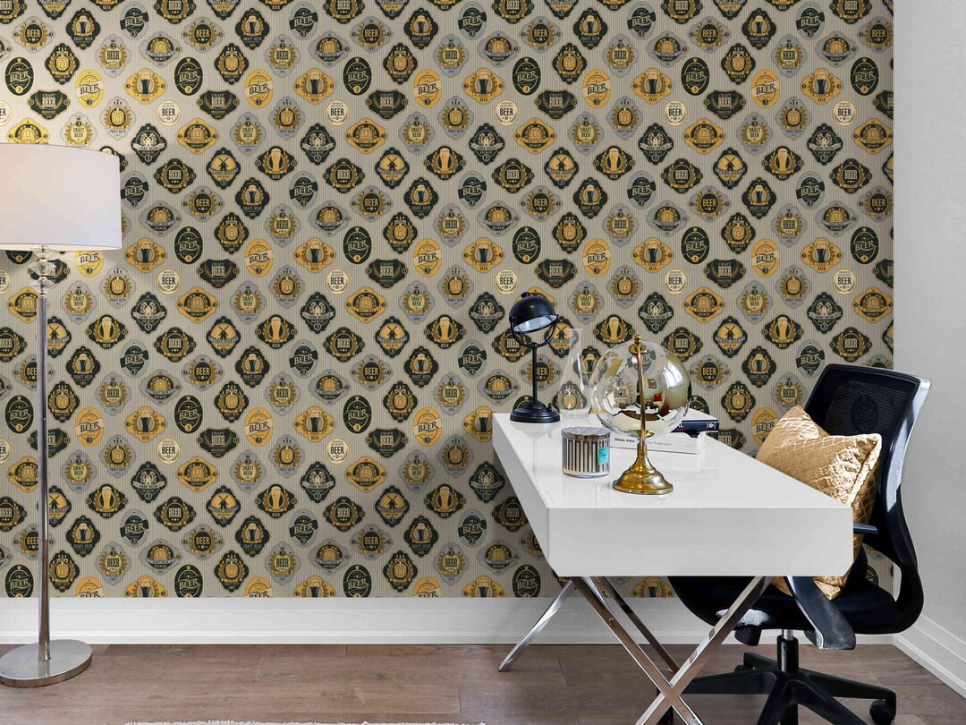 Craft Beer Collage Wallpaper – Vintage Beer Label Wall Mural, Peel and ...