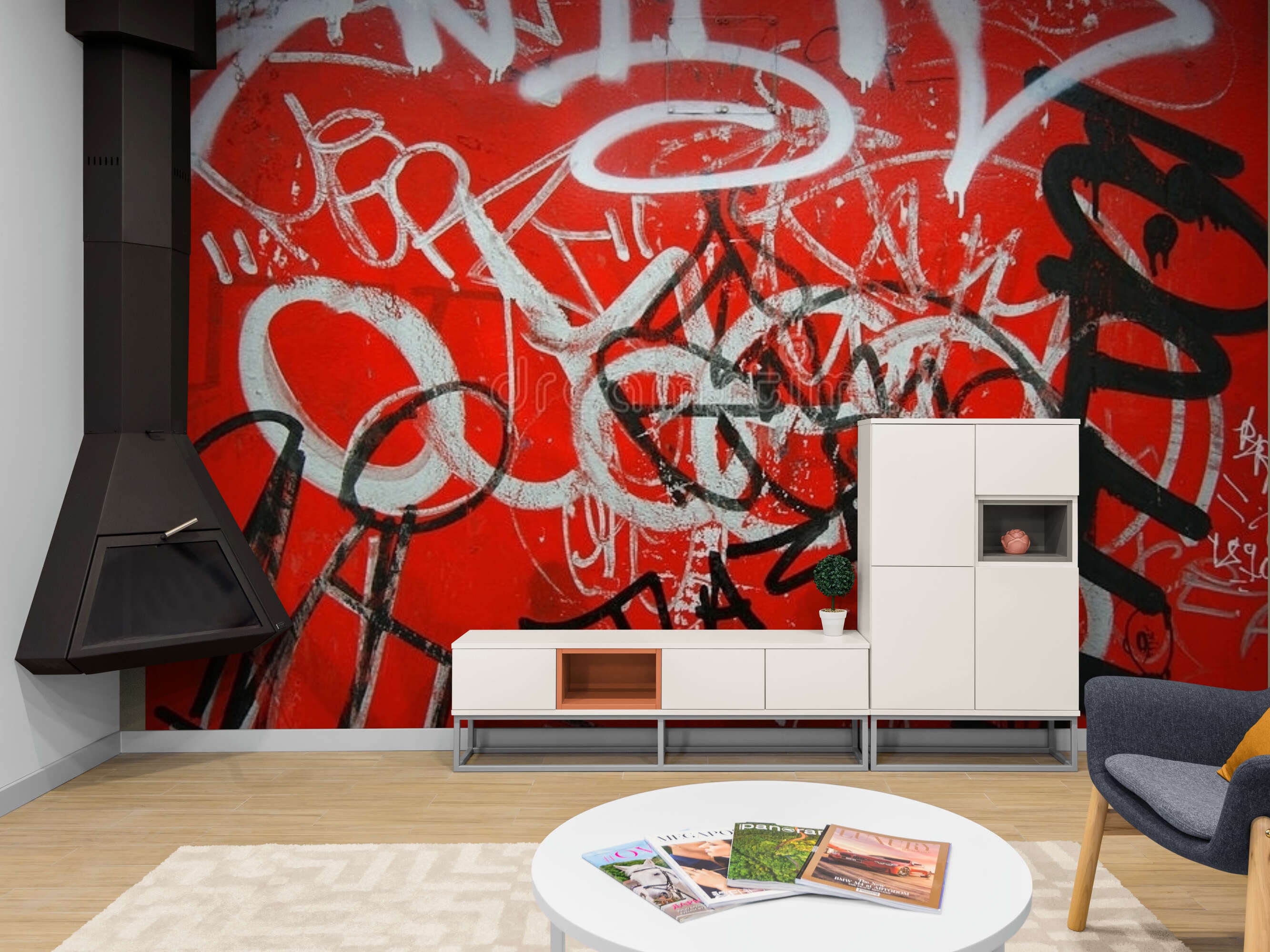 Red Graffiti Wall Mural Peel and Stick Graffiti Wallpaper Adhesive Wall ...