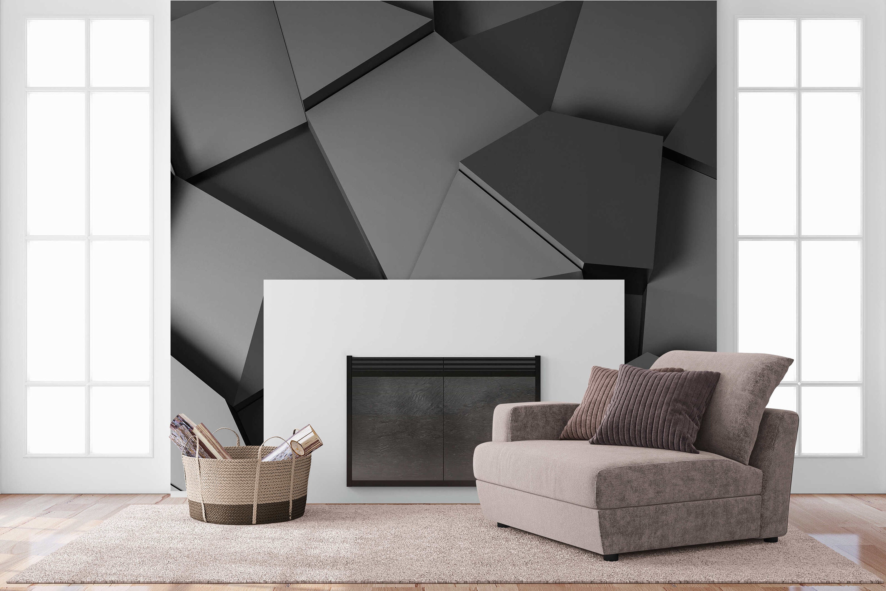 3D Gray Geometric Shapes Mural 3D Premium Wallpaper Vinyl Non-woven ...
