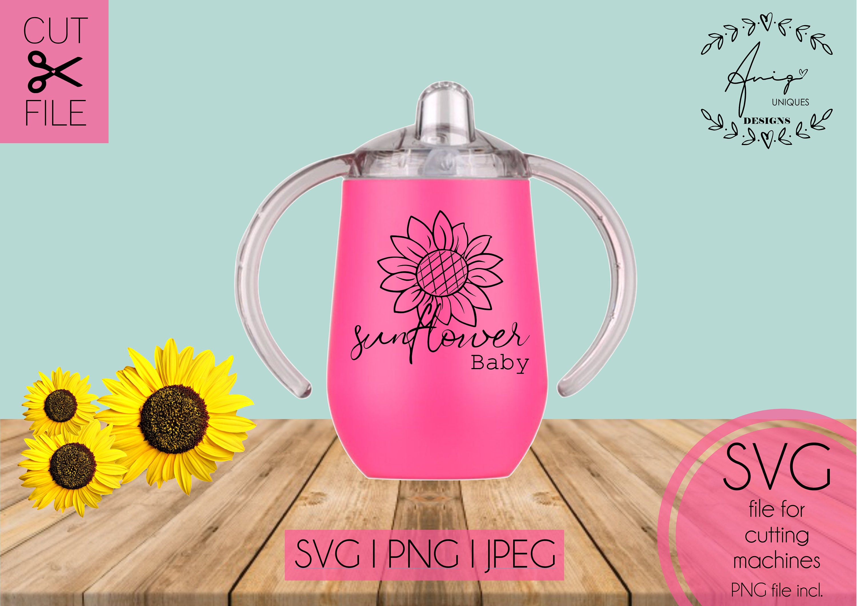Sunflower Baby SVG / PNG, Sunflower, Silhouette / Cricut Cut File ...