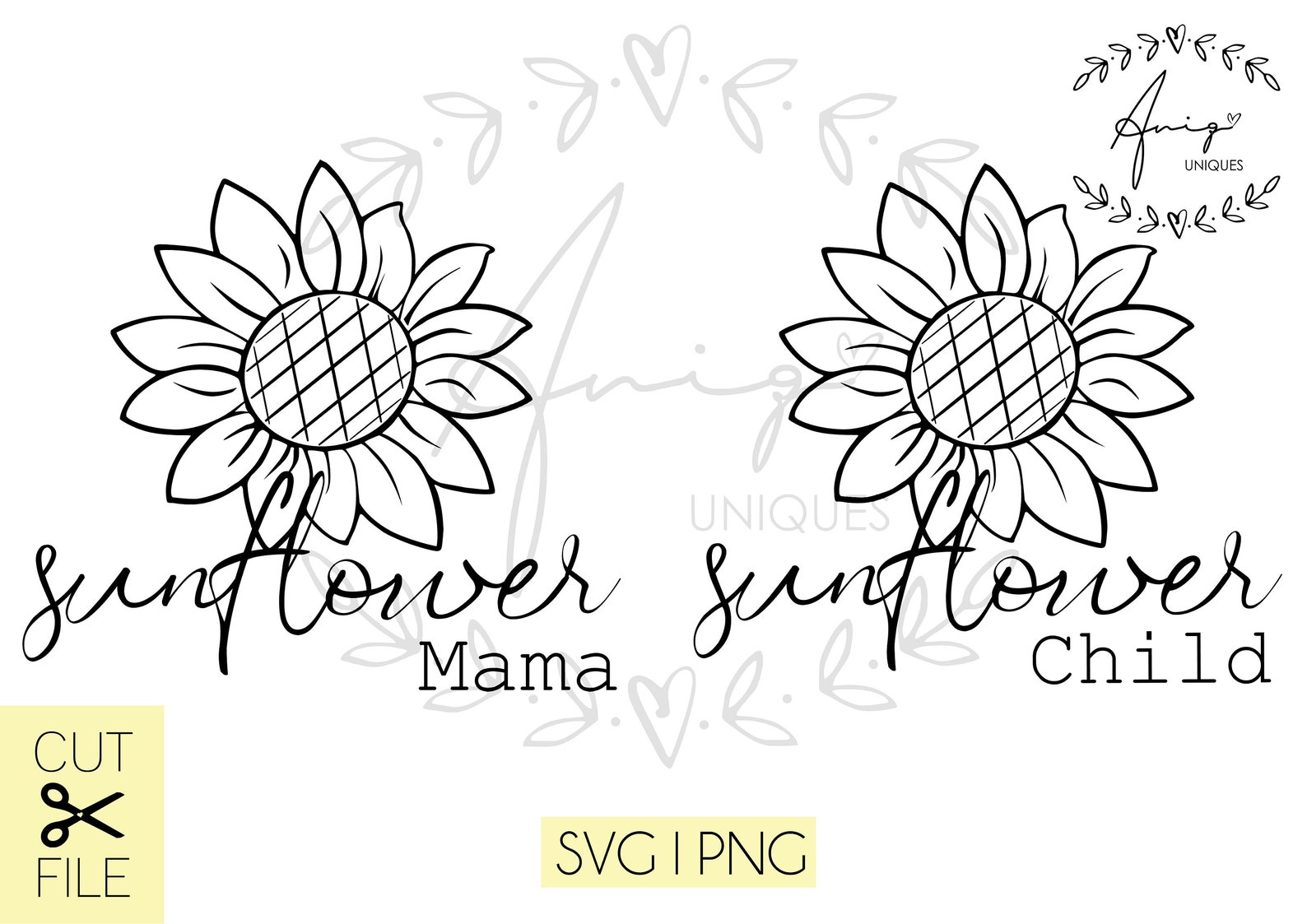 Sunflower Child and Sunflower Mama Bundle SVG / PNG, Silhouette ...