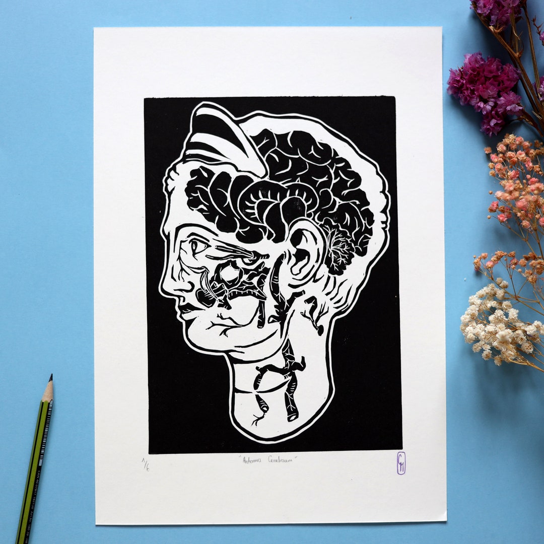 Linocut artemis Cerbrum Anatomy Mythology - Etsy Ireland