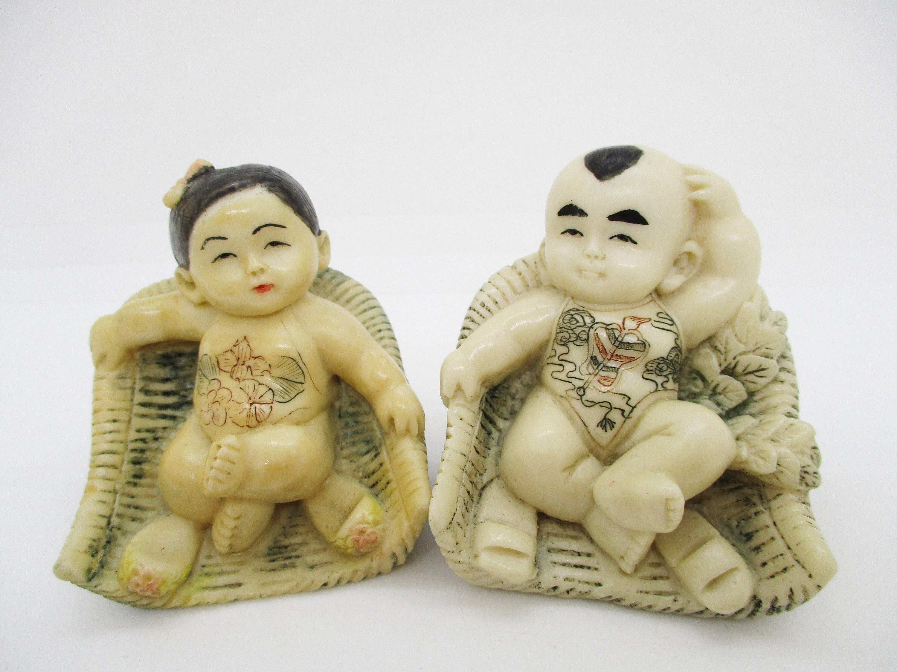 Vintage Chinese / Japanese Pair of Handcrafted Resin Figures | Etsy