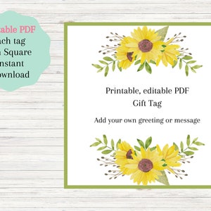 EDITABLE Sunflower Gift Tags, Flower Stickers, Personalize With ...