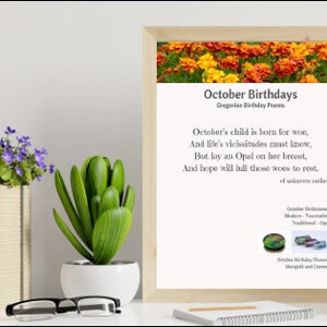 October Birth Month Flowers Printable Birthstone Poem October Birthday ...
