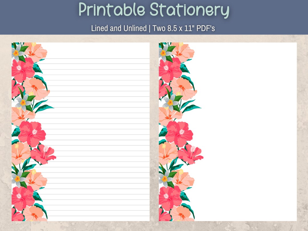 Tropical Stationery, Tropical Flowers Letter Paper, Printable Writing ...
