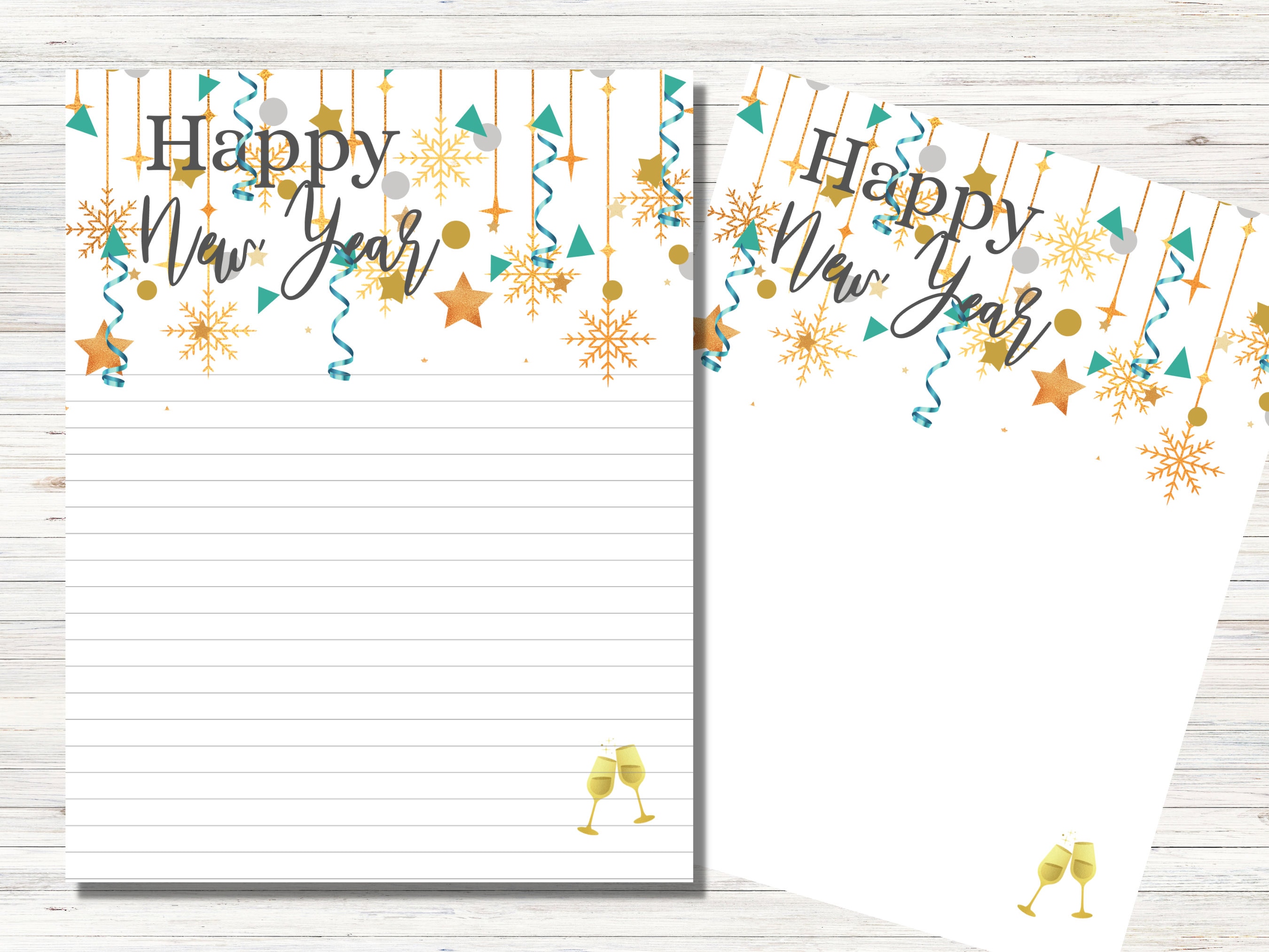 Happy New Year Printable Paper, Letter Writing Journal Pages, New Year ...
