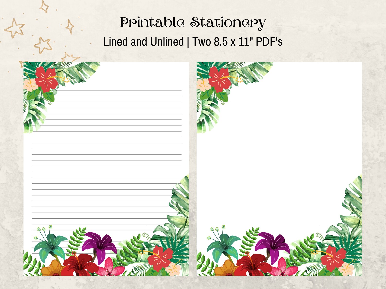Tropical Letter Paper Printable Stationery Hibiscus Floral Journal ...