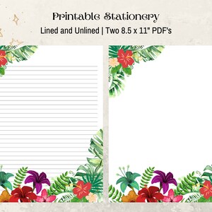 Tropical Letter Paper Printable Stationery Hibiscus Floral Journal ...