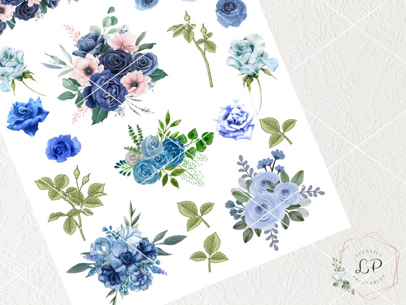 Blue Roses, Roses Clipart, Planer Stickers, Floral Clipart Rose Florals ...