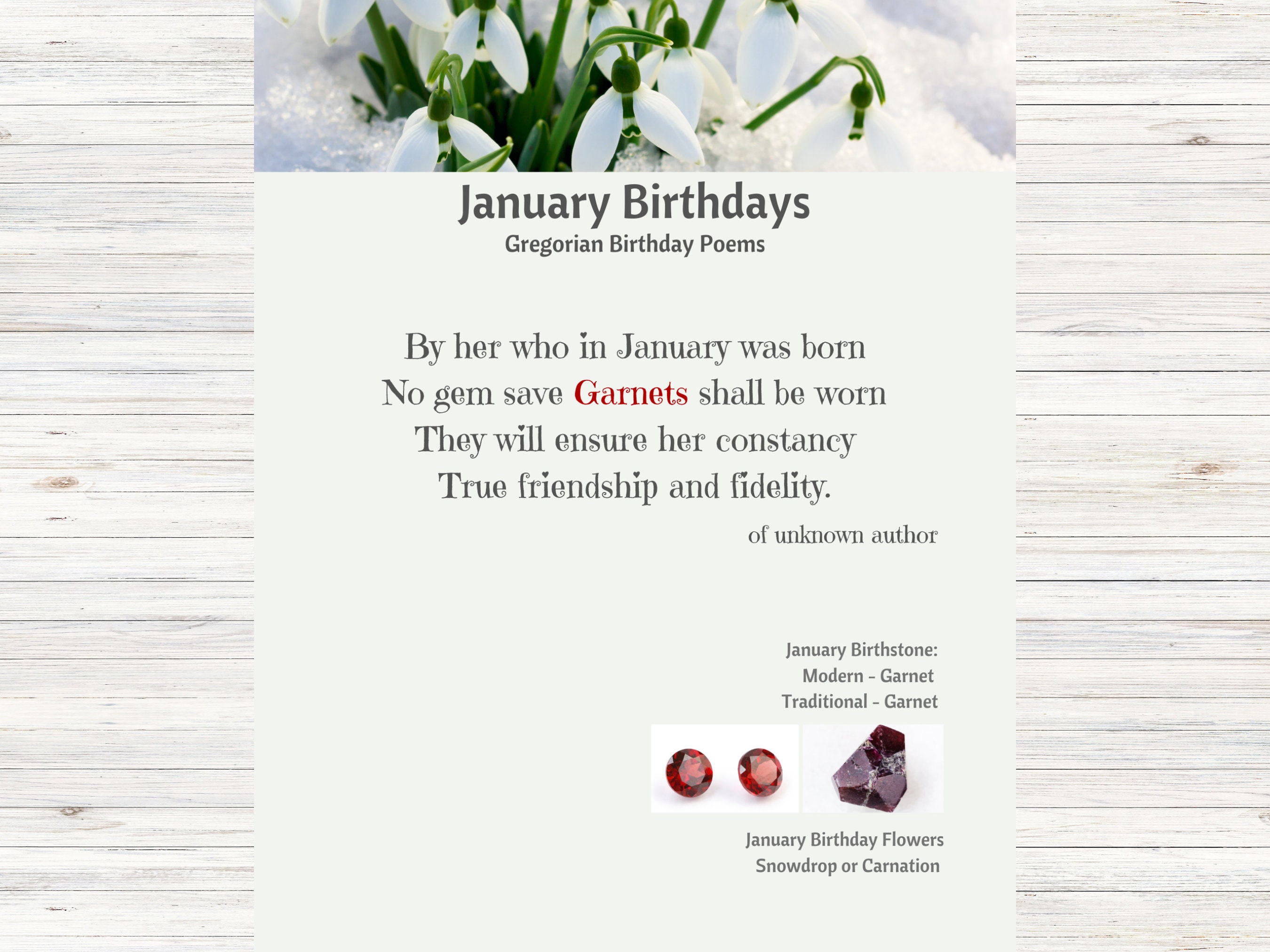 January Birth Month Flowers Printable Poem for January Birthdays With ...