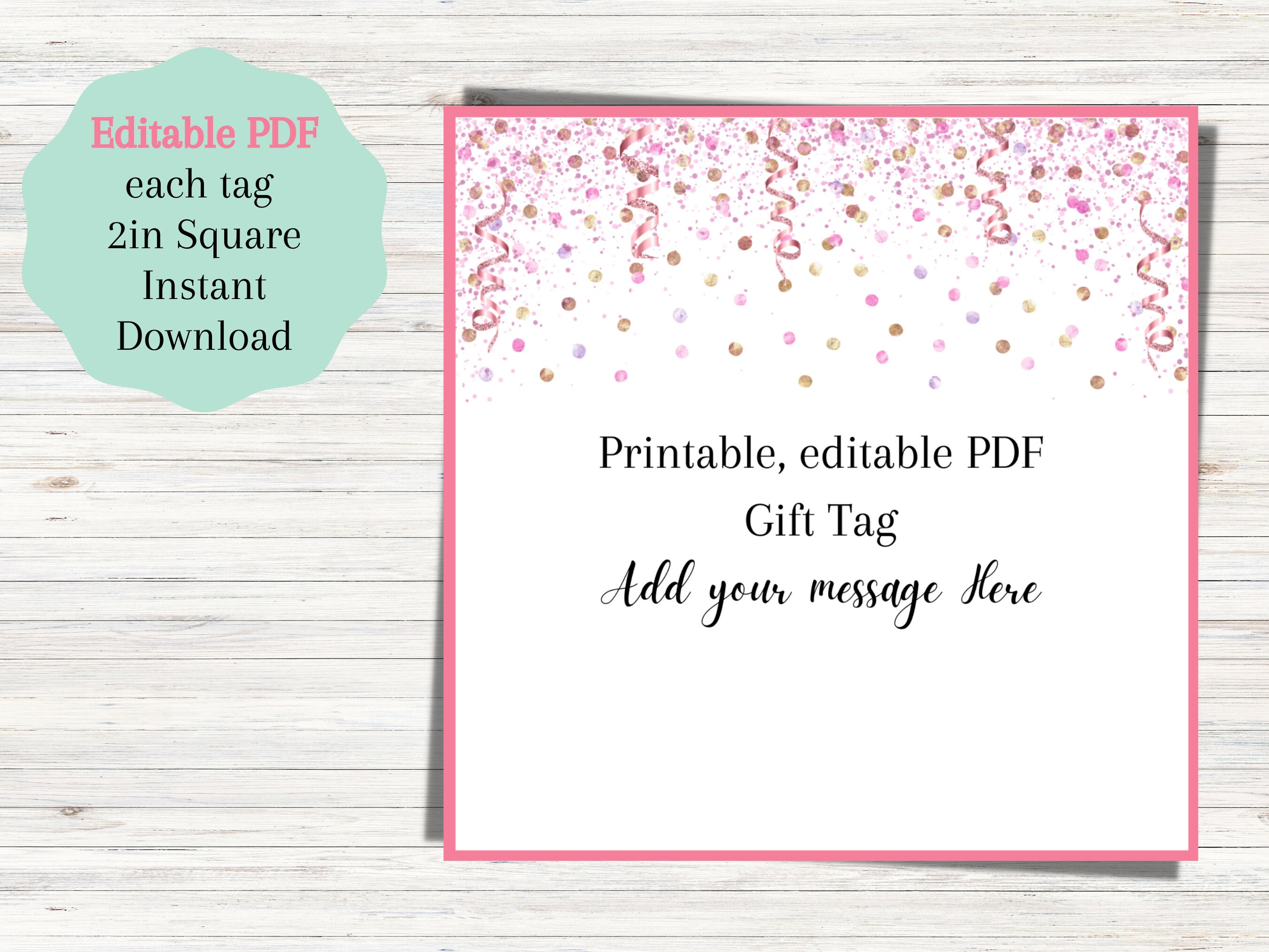 Pink Confetti Gift Tags EDITABLE 2 Inch Square Pink Favor Card - Etsy