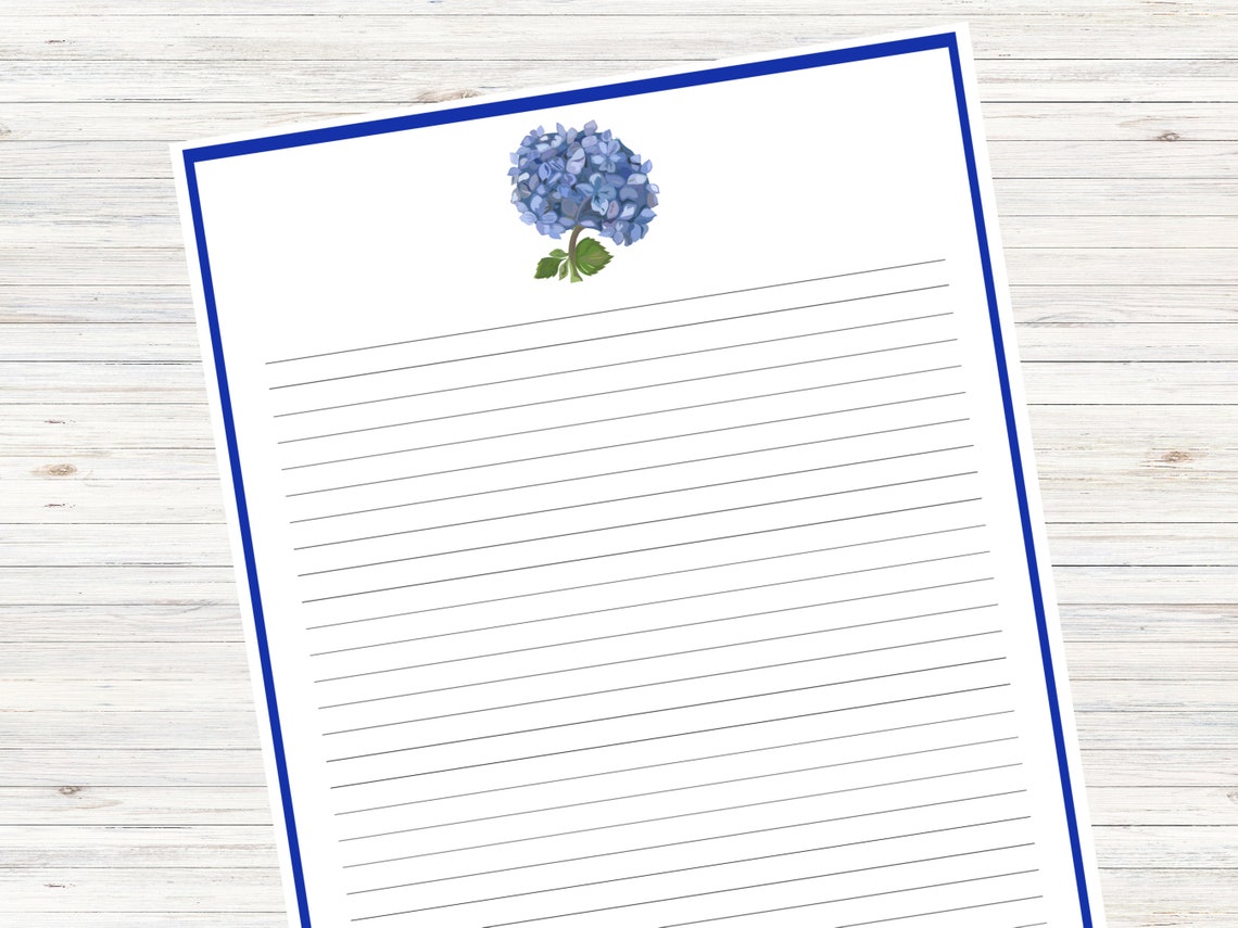 Blue Hydrangea Printable Paper Letter Writing Thank You Notes Journal ...