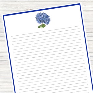 Blue Hydrangea Printable Paper Letter Writing Thank You Notes Journal ...