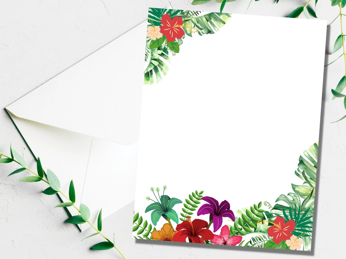 Tropical Letter Paper Printable Stationery Hibiscus Floral Journal ...