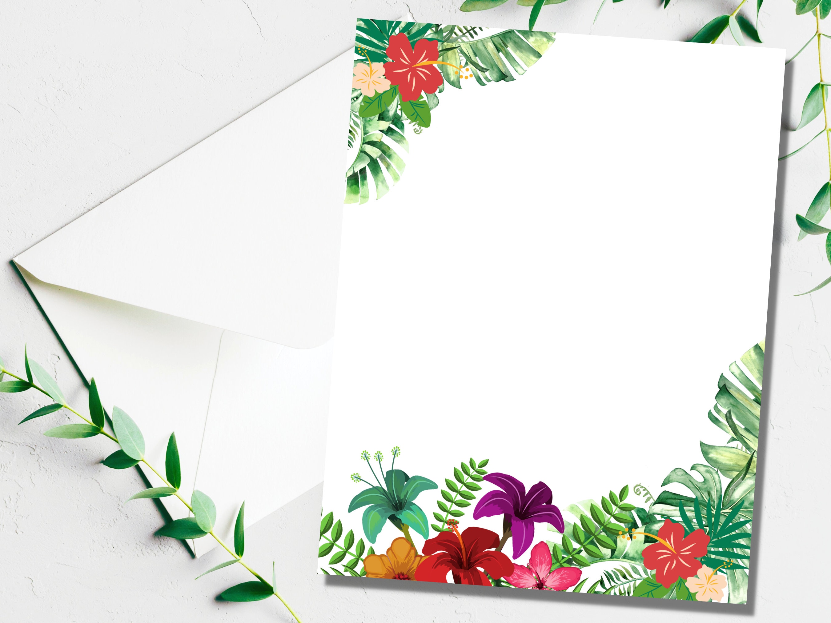 Tropical Letter Paper Printable Stationery Hibiscus Floral Journal ...