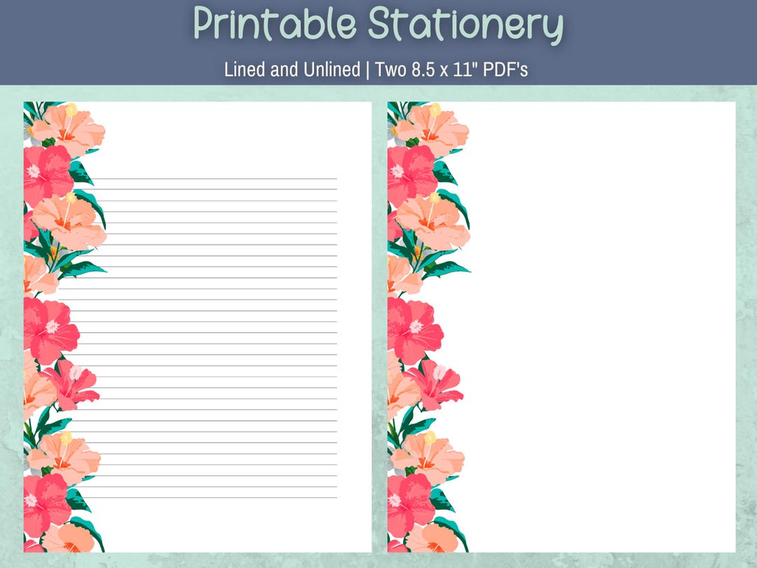 Tropical Stationery, Flower Letter Paper, Printable Pages, Flower ...