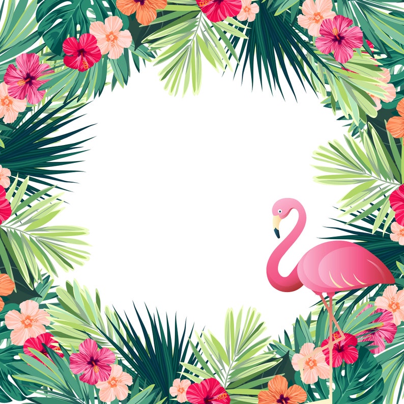 Tropical Flamingo Print: Collage Paper, Scrapbook Border Digital ...