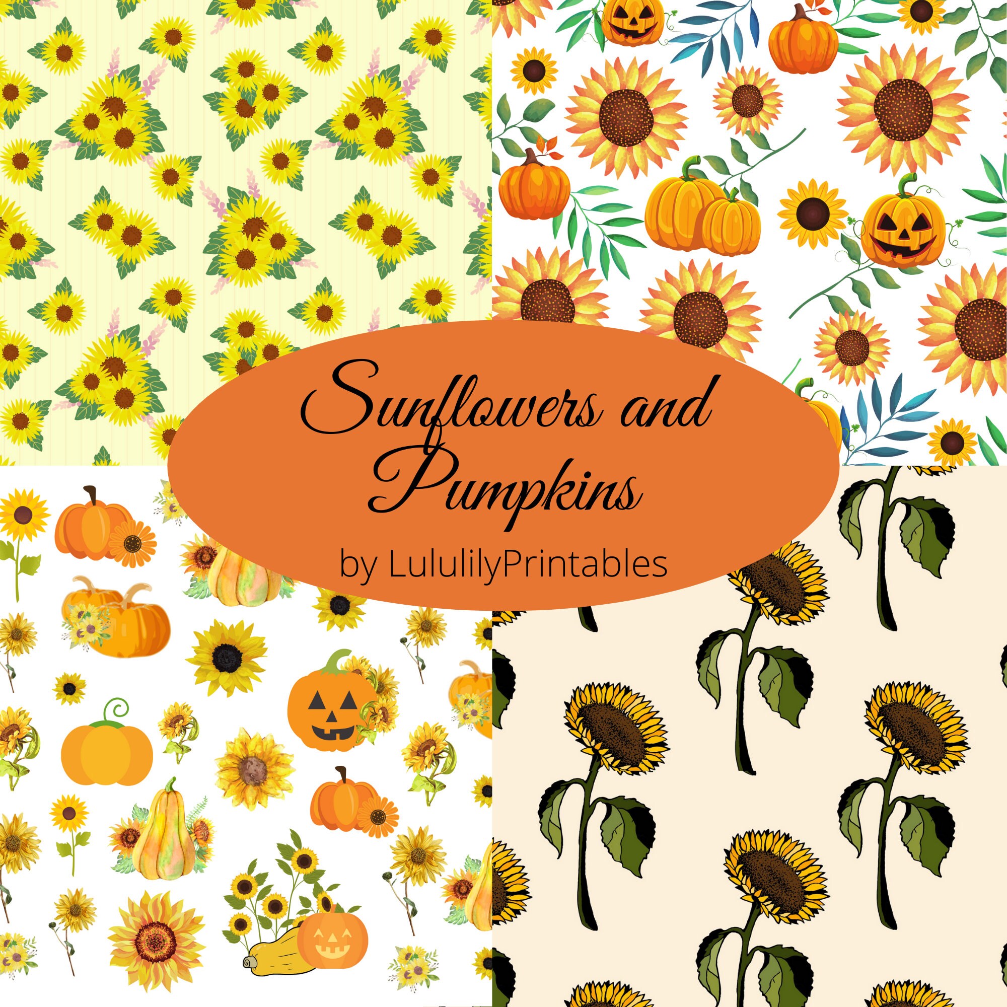 Sunflower Pumpkin Digital Paper Printable Paper - Etsy