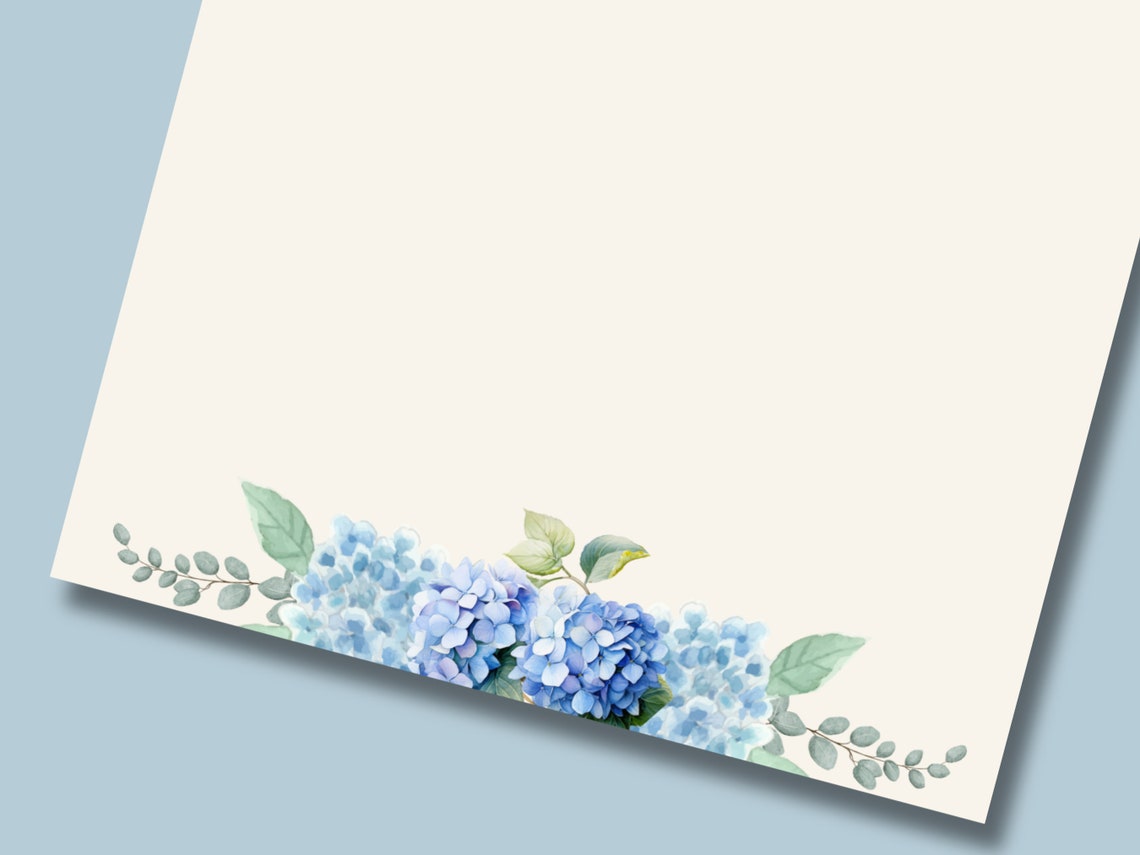 Blue Hydrangea Stationery: Floral Writing Paper With Envelope (PDF) - Etsy