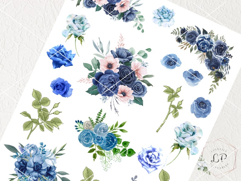Blue Roses, Roses Clipart, Planer Stickers, Floral Clipart Rose Florals ...
