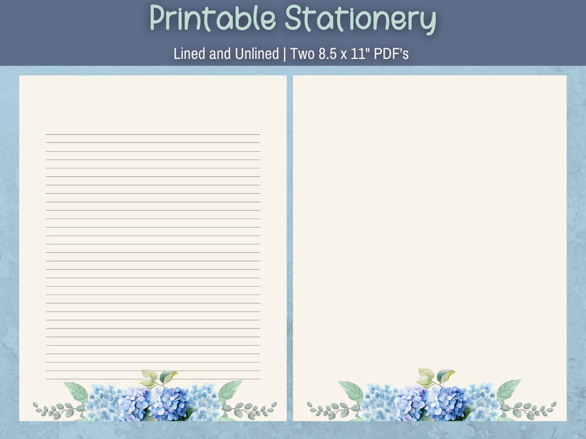 Blue Hydrangea Stationery: Floral Writing Paper With Envelope (PDF) - Etsy