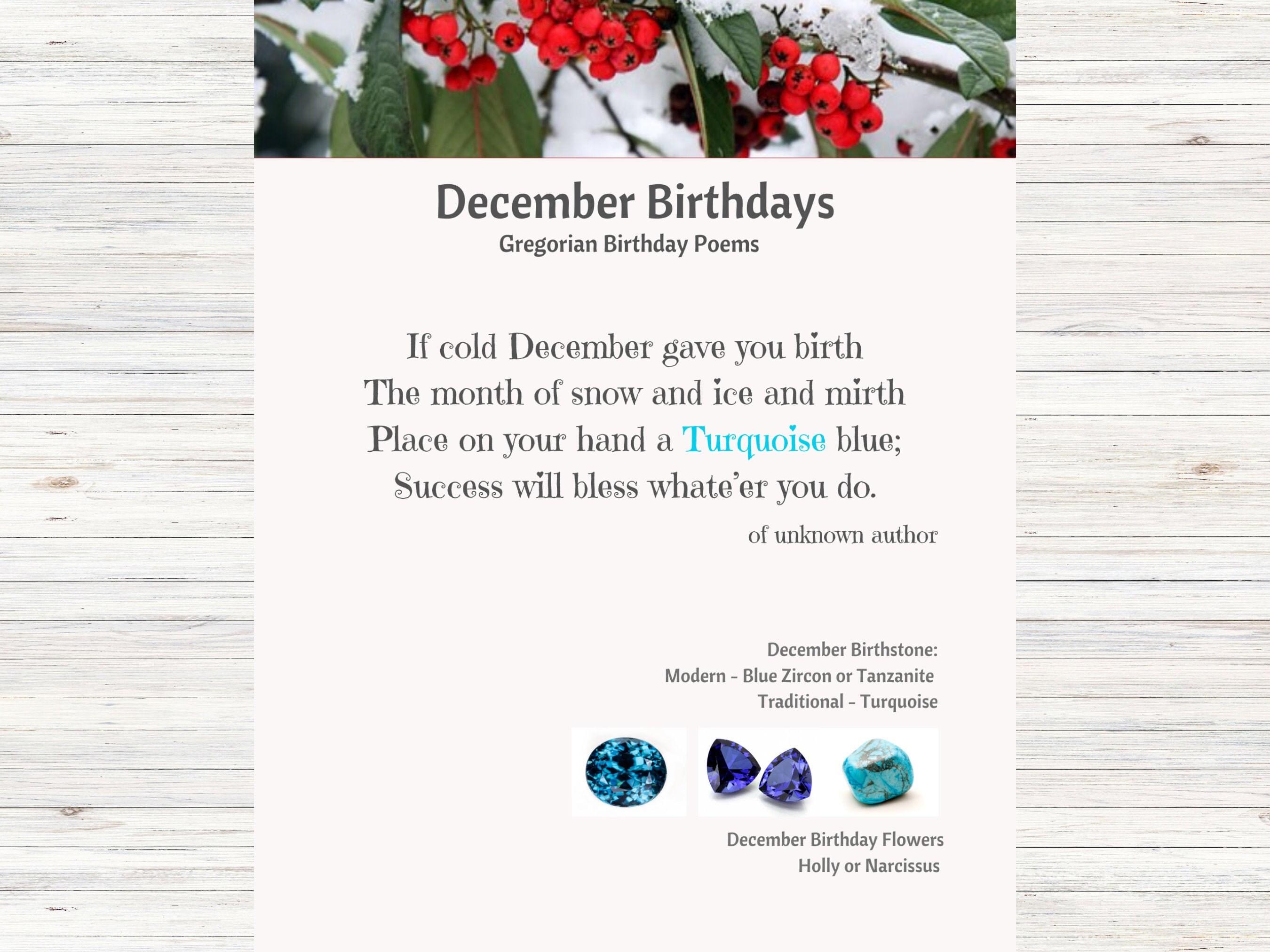 Birthstone Poem for December, Sagittarius and Capricorn Zodiac Flowers ...