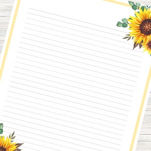 Sunflower Stationery Printable Paper, Letter Writing Journal Pages ...